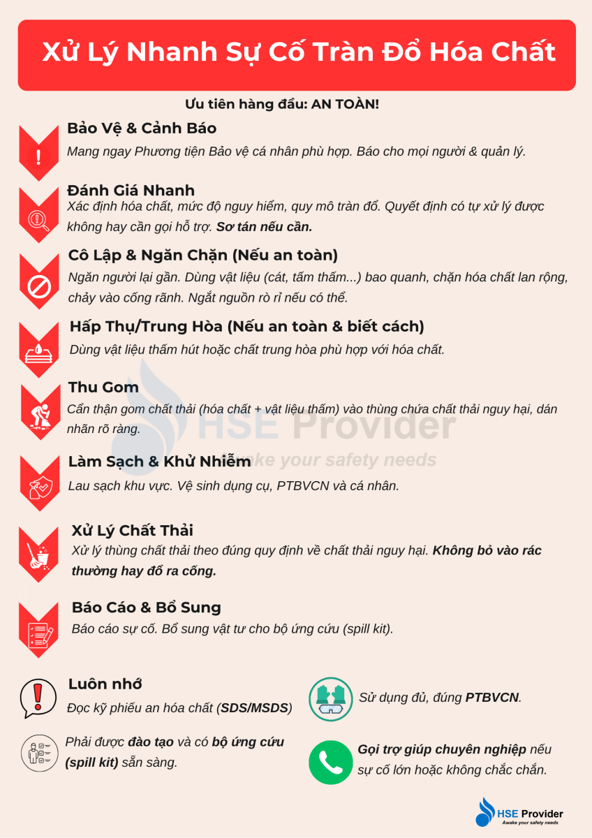 HSE Provider | Poster: Xử lý sự cố tràn đố hóa chất nhỏ